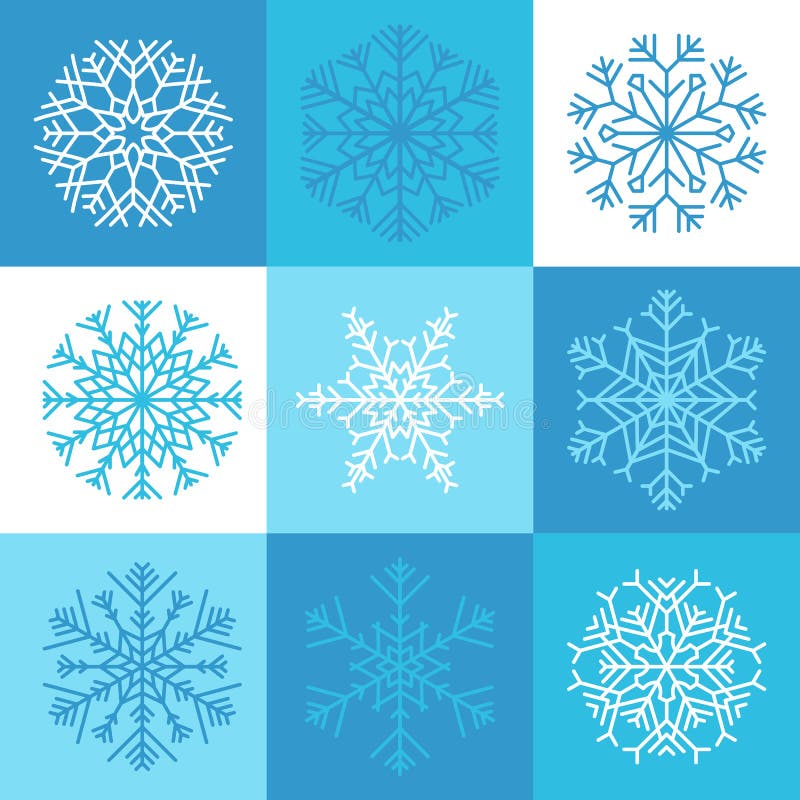 Flat Linear Snowflake Icons. Stock Vector - Illustration of frozen ...