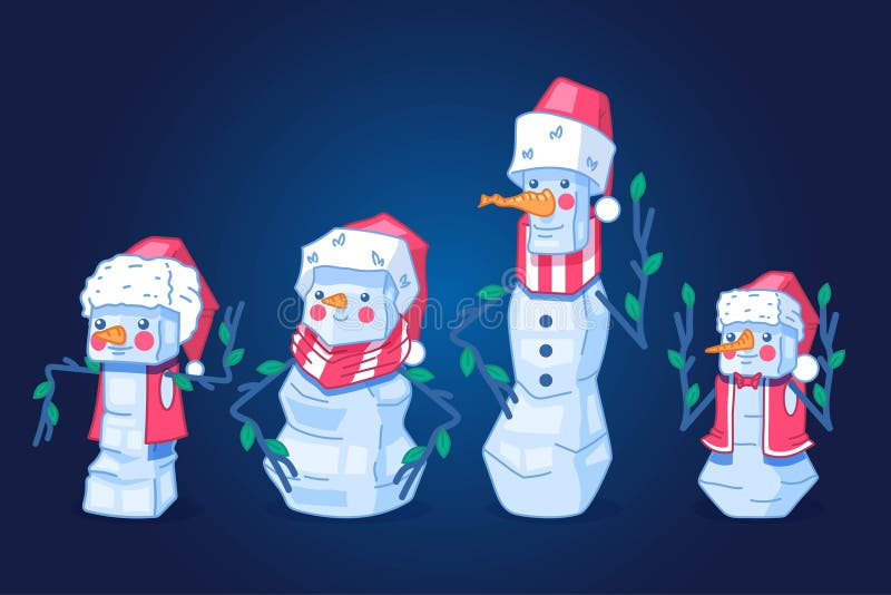 Flat Snowman Character Collection Vector Design Illustration Stock ...