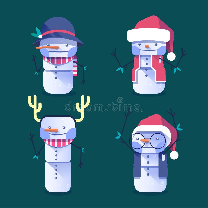 Flat Snowman Character Collection Vector Design Illustration Stock ...