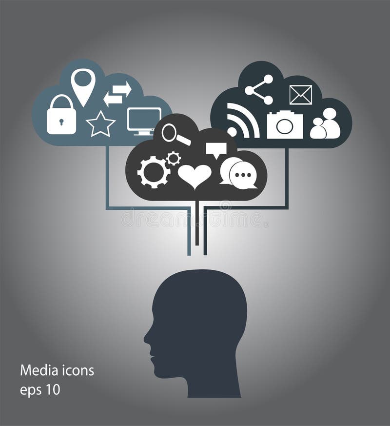 Flat Social Media Icons with Human Heads, Stock Vector - Illustration ...