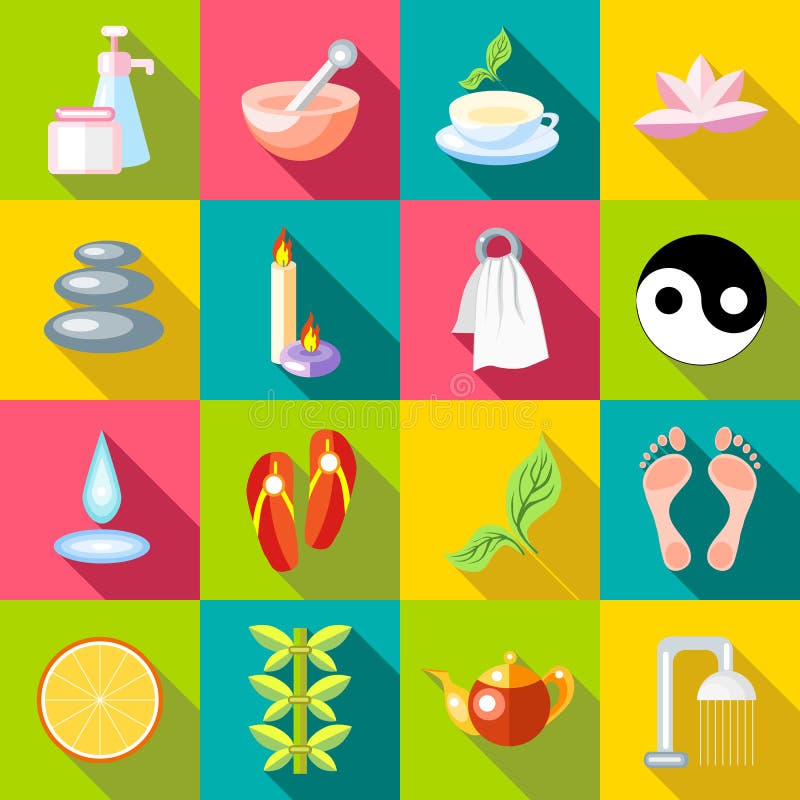 Spa icons set, flat style stock illustration. Illustration of facial ...