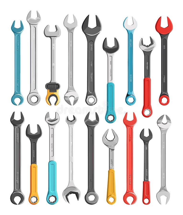 Flat Spanner Wrenches Icon Set. Simple Vector Illustration on White ...