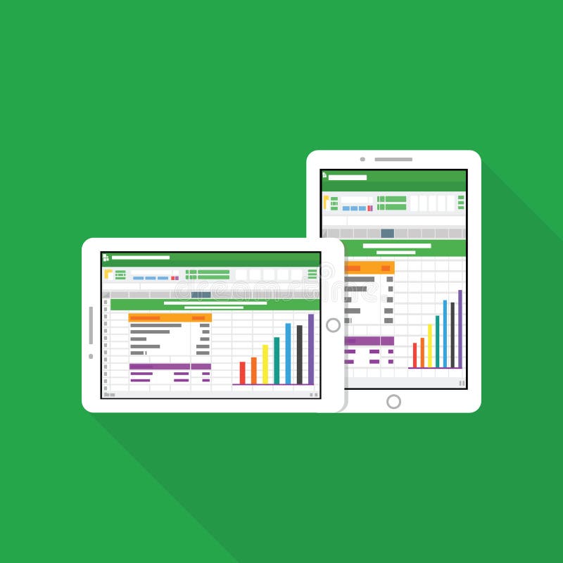 Flat Spreadsheets Table and Graphic on Tablet Stock Vector ...