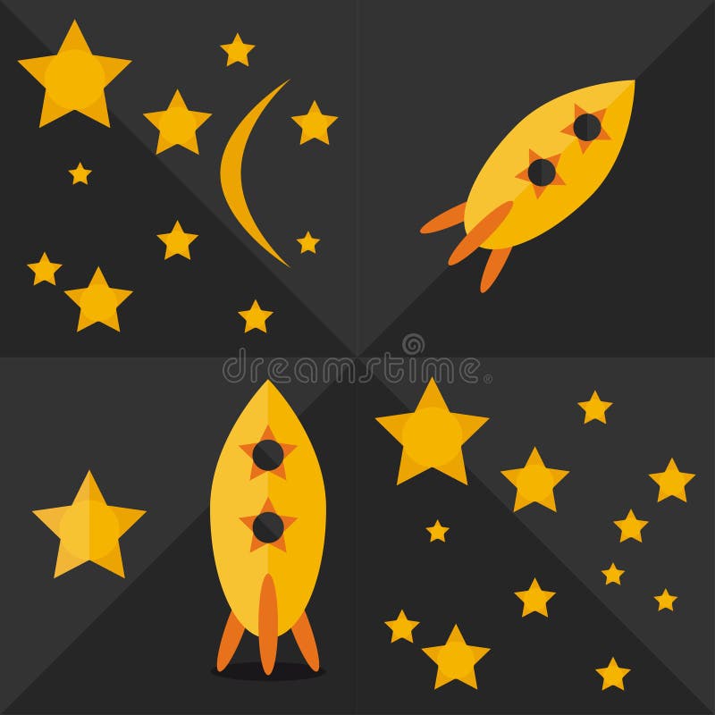 Flat Start Up Stars and Rocket Set Stock Vector - Illustration of ...