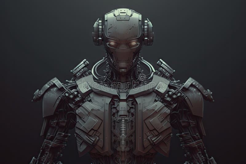Flat Static Image of Robot Digital Avatar in Dark Gray Tones Futuristic ...