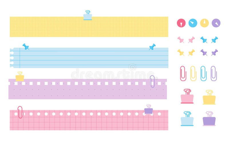 Flat Stationery Push Pin Paper Clips Set Vector Stock Vector ...