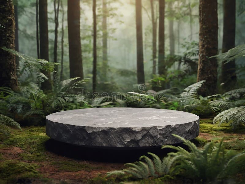 Stone Podium on a Rock Platform Surrounded by Lush Green Forest in a ...