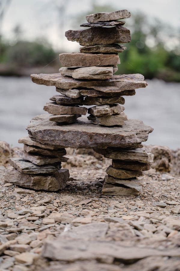 Flat Stones on the Riverside, Rock Balancing, Vertical Stock Photo ...