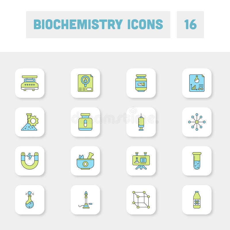 Flat Style Biochemistry Green and Blue Icon Set on White Square Stock ...