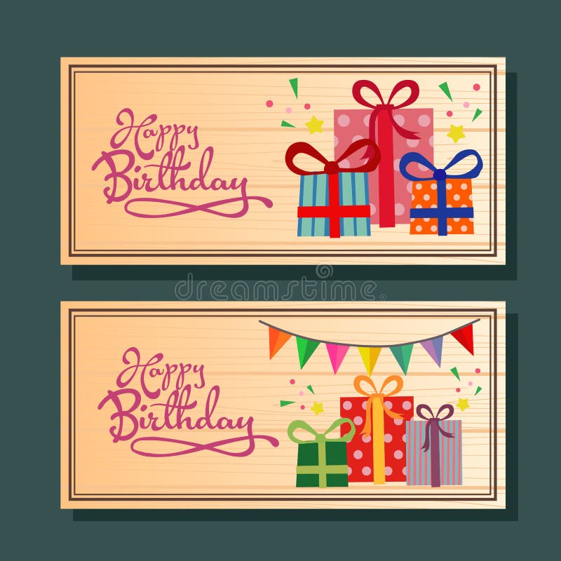 Flat Style Birthday Horizontal Banner with Flat Present Box Stock ...
