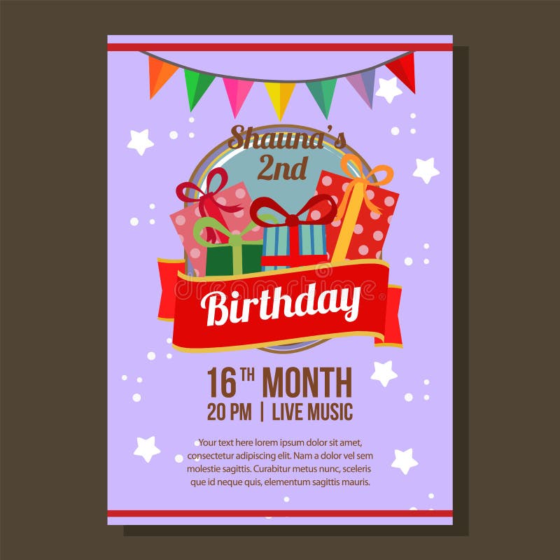 Flat Style Birthday Party Invitation Theme with Birthday Present Box ...