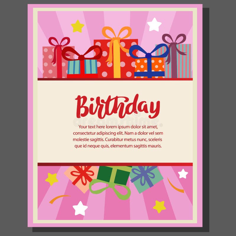 Flat Style Birthday Party Poster with Flat Present Box Stock Vector ...