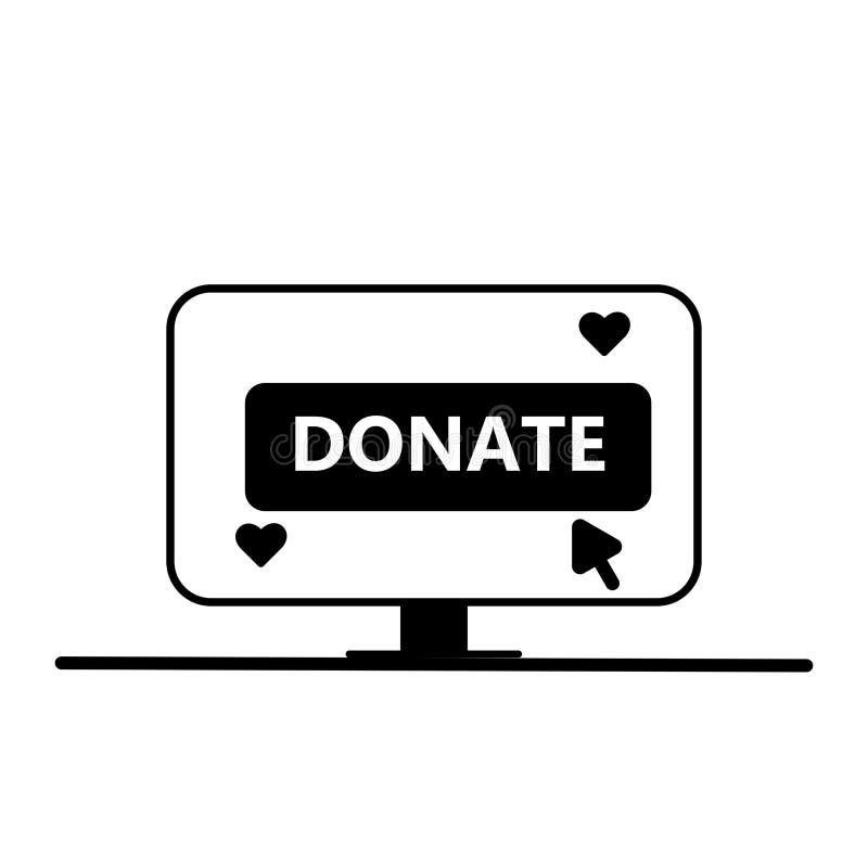 Flat Style Black and White Monitor with Donate Button Stock Vector ...