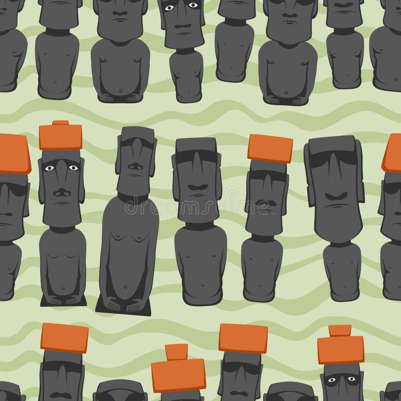 Flat Style Cartoon Easter Island Rapa Nui Seamless Background with Moai ...