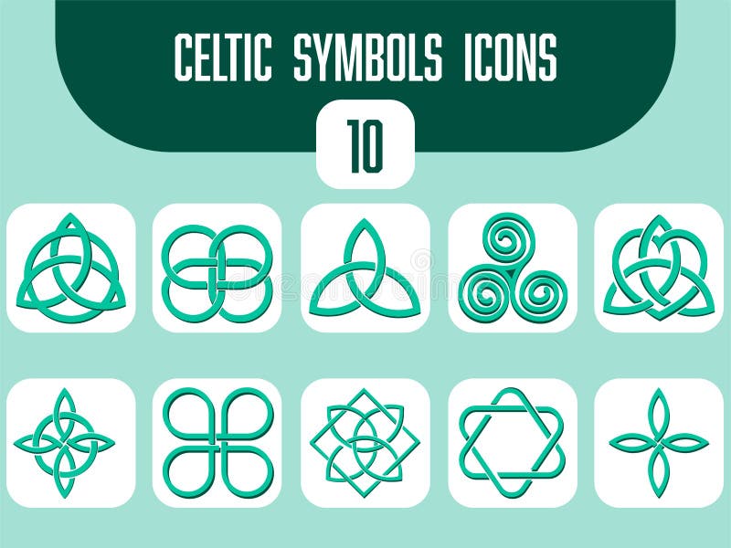 Flat Style Celtic Symbols or Icon Set on Square Background in Teal ...