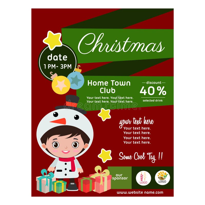 Flat Style Christmas Poster with Children Costume Stock Vector ...