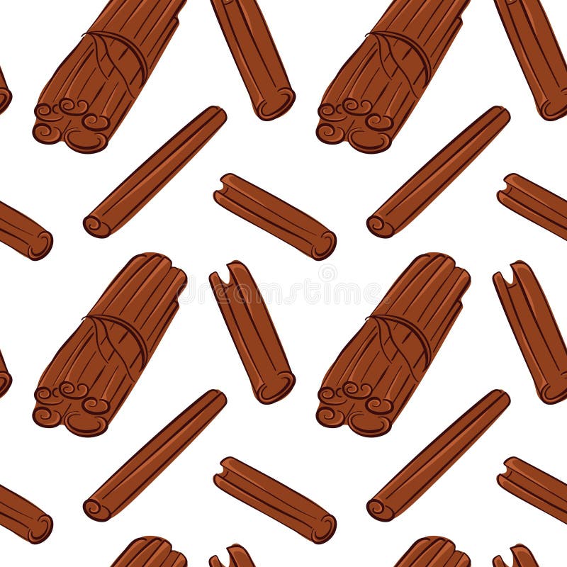 Flat Style Cinnamon Stick Hand Drawn Seamless Pattern for Spice Store ...