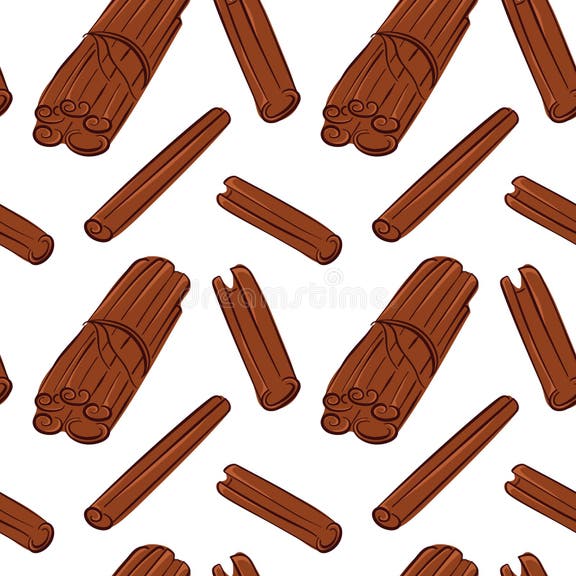 Flat Style Cinnamon Stick Hand Drawn Seamless Pattern for Spice Store ...