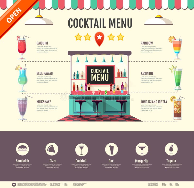 Flat Style Cocktail Bar Design. Web Site Design. Cocktail Menu Stock ...