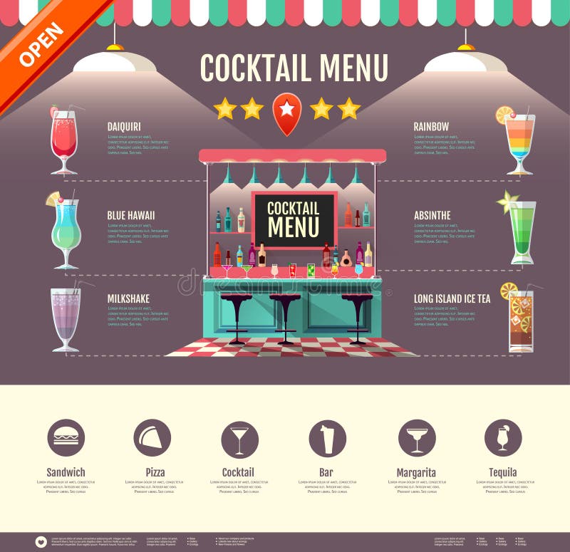 Flat Style Cocktail Bar Design. Web Site Design. Cocktail Menu Stock ...