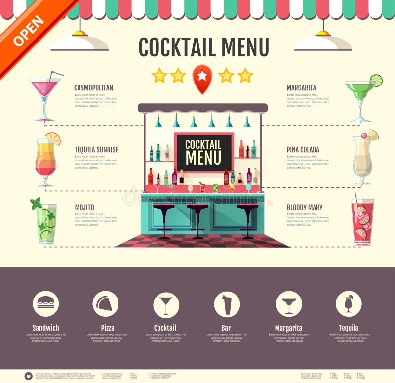 Flat Style Cocktail Bar Design. Web Site Design. Cocktail Menu Stock ...