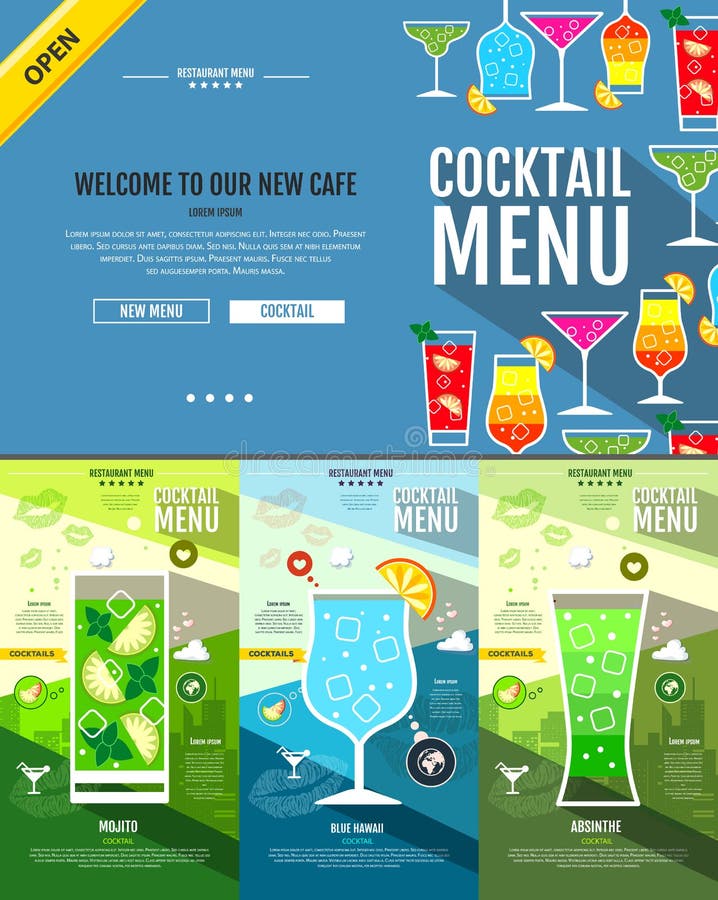 Flat Style Cocktail Menu Concept Web Site Design. Stock Vector ...