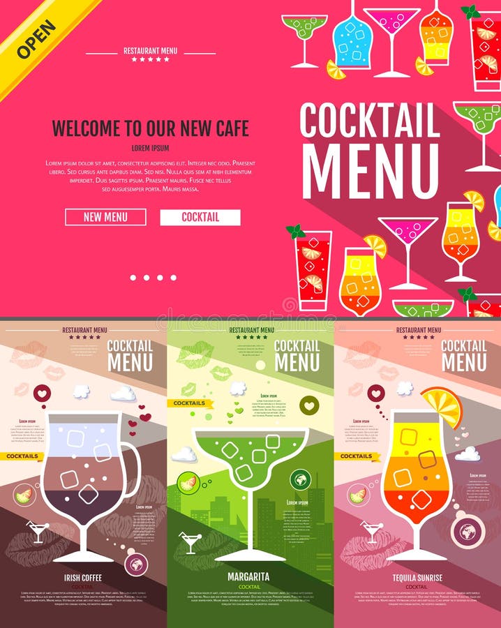Flat Style Cocktail Menu Concept Web Site Design. Stock Vector ...