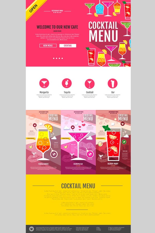 Flat Style Cocktail Menu Concept Web Site Design. Stock Vector ...