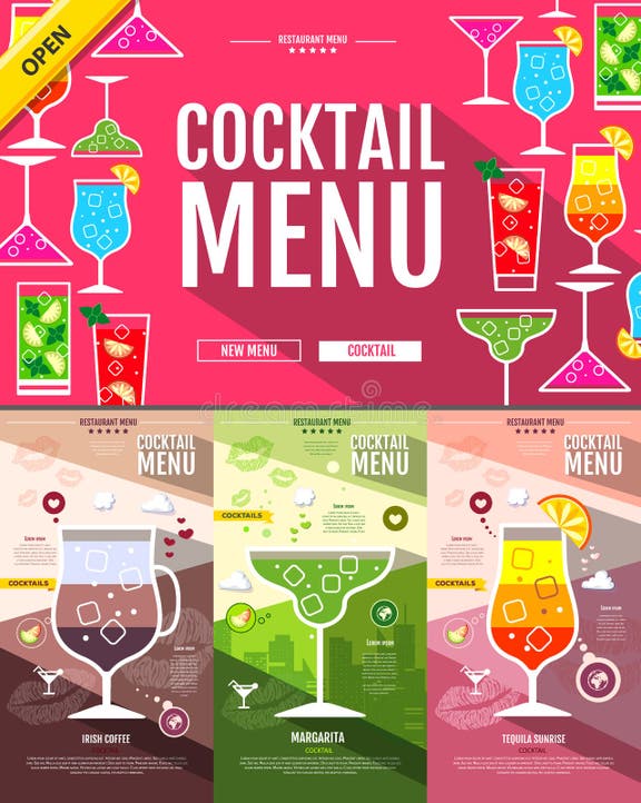 Flat Style Cocktail Menu Concept Web Site Design. Stock Vector ...