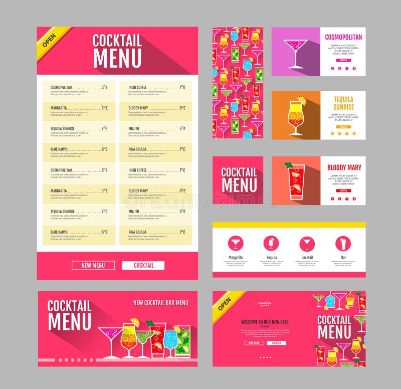 Flat Style Cocktail Menu Design. Document Template Stock Vector ...