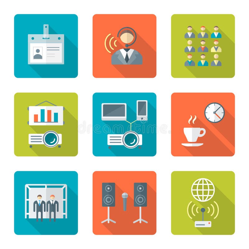 Flat Style Conference Presentation Icons Set Stock Vector ...