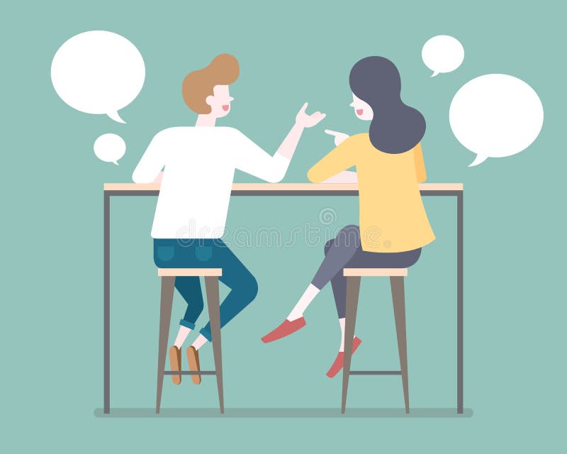 Flat Style Couple Talking To Each Other on Bar Stools Illustration ...