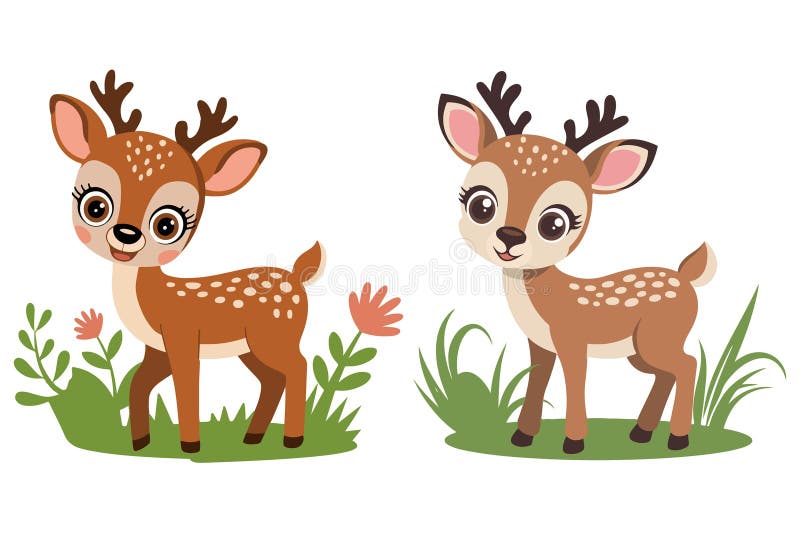 Flat Style Cute Deer Vector Illustration with White Background Stock ...