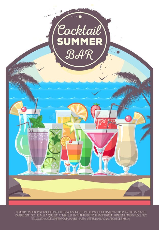 Flat Style Design of Cocktail Summer Bar. Cocktail Menu Stock Vector ...