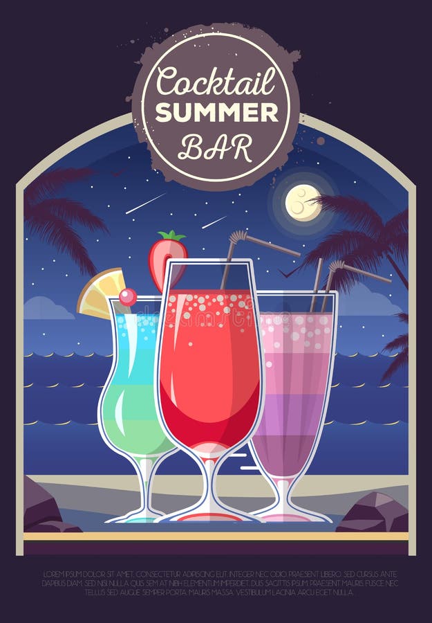Flat Style Design of Cocktail Summer Bar. Cocktail Menu Stock Vector ...