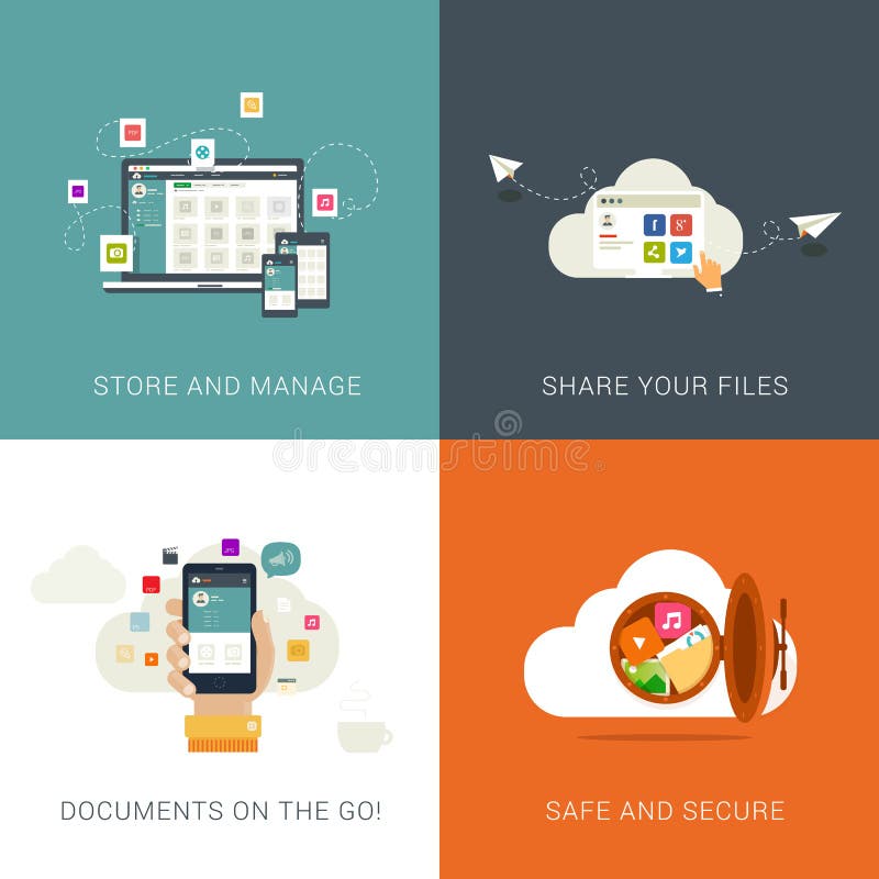 Flat Style Designs Concepts for Cloud Services and File Management ...