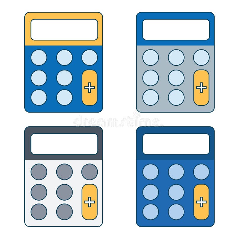 Flat Style Electronic Calculator Set with Round Buttons. Vector ...
