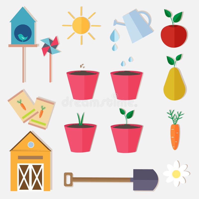Flat Style Farm Garden Vector Set Stock Vector - Illustration of food ...