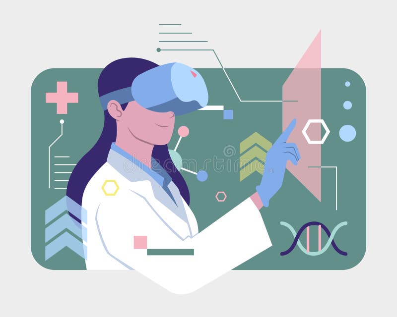 Flat Style Female Doctor Using VR Headset Cartoon Illustration Stock ...