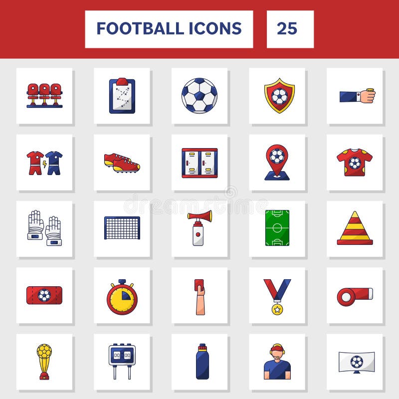 Flat Style 25 Football Icon Set Over White Square Stock Illustration ...