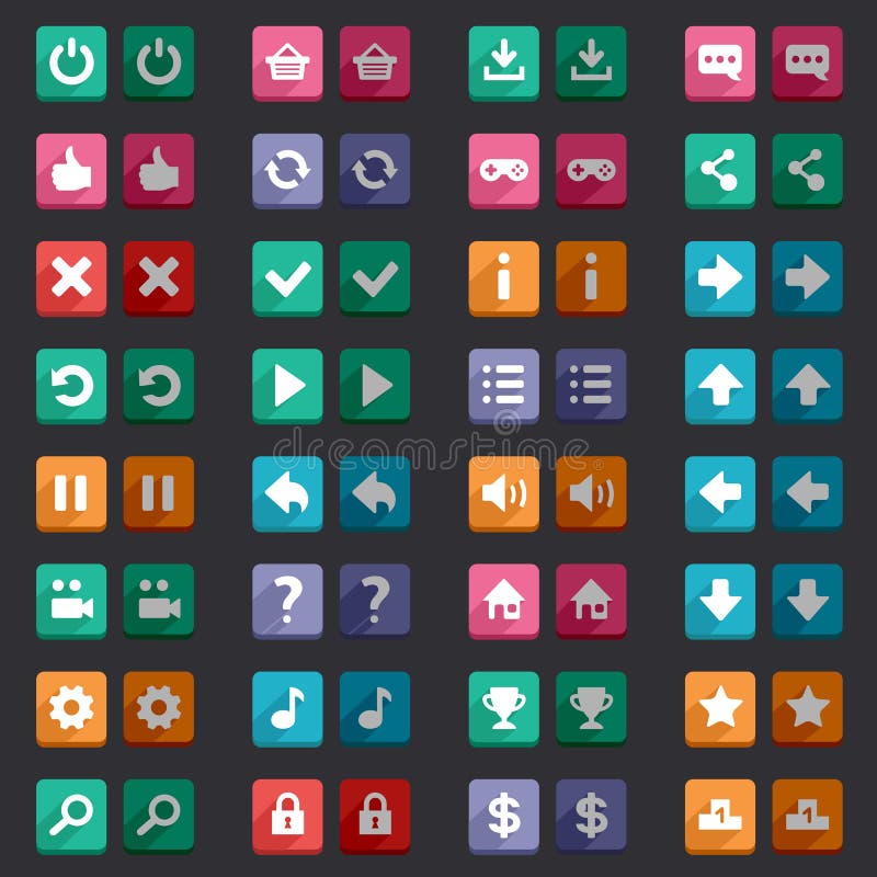 Flat Style Game Icons Buttons Icons, Interface Stock Vector ...