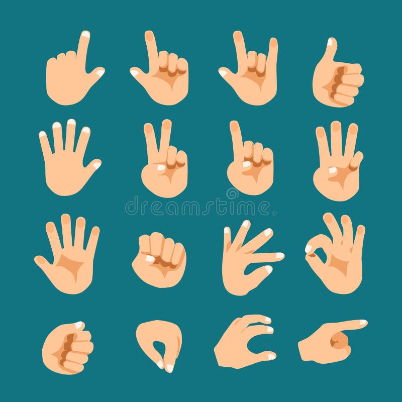 Flat Style Hand Gesture Icon Set Stock Vector - Illustration of body ...
