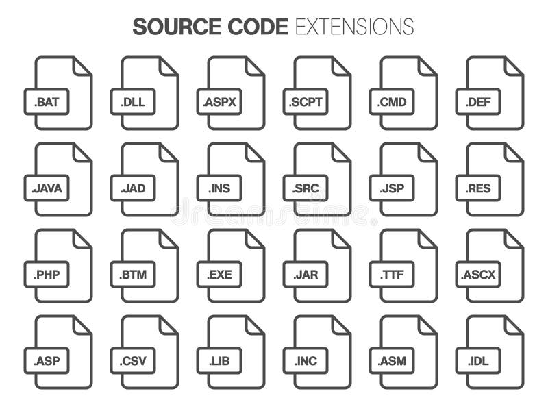 Flat Style Icon Set Source Code Programming File Type Extencion