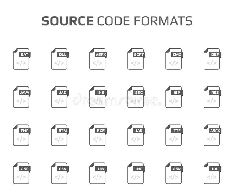 Flat Style Icon Set Source Code Programming File Type Extencion