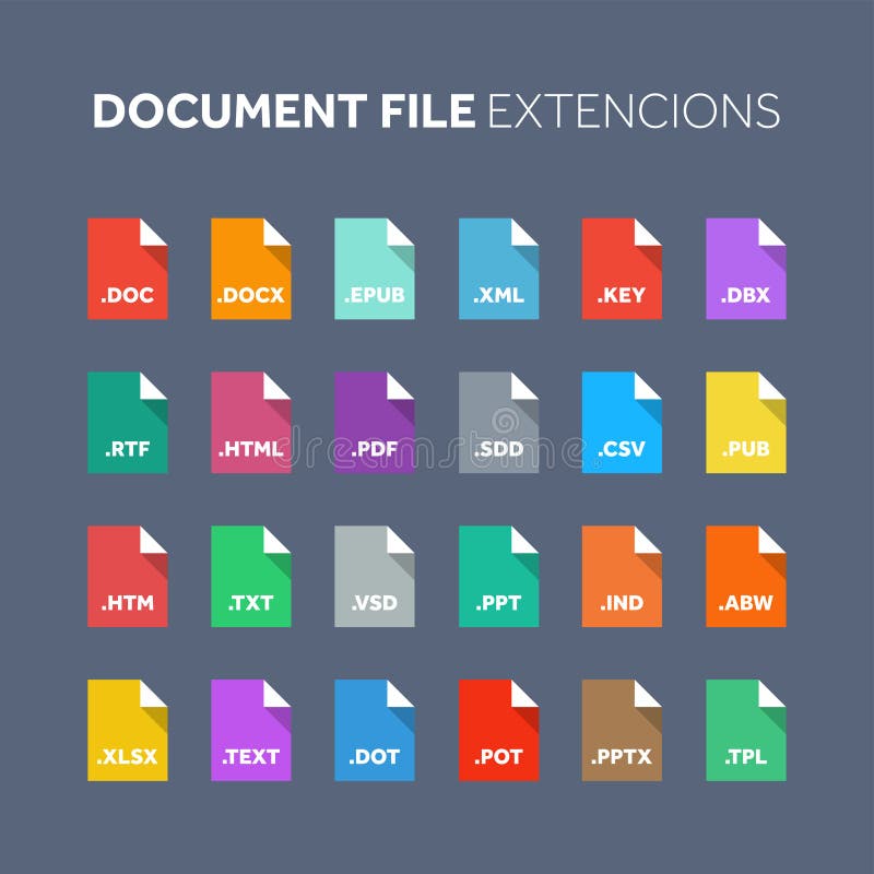 Flat Style Icon Set Source Code Programming File Type Extension Document Format Pictogram