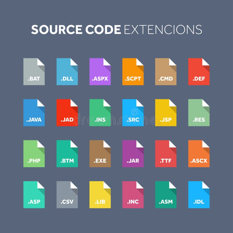Flat Style Icon Set Source Code Programming File Type Extension