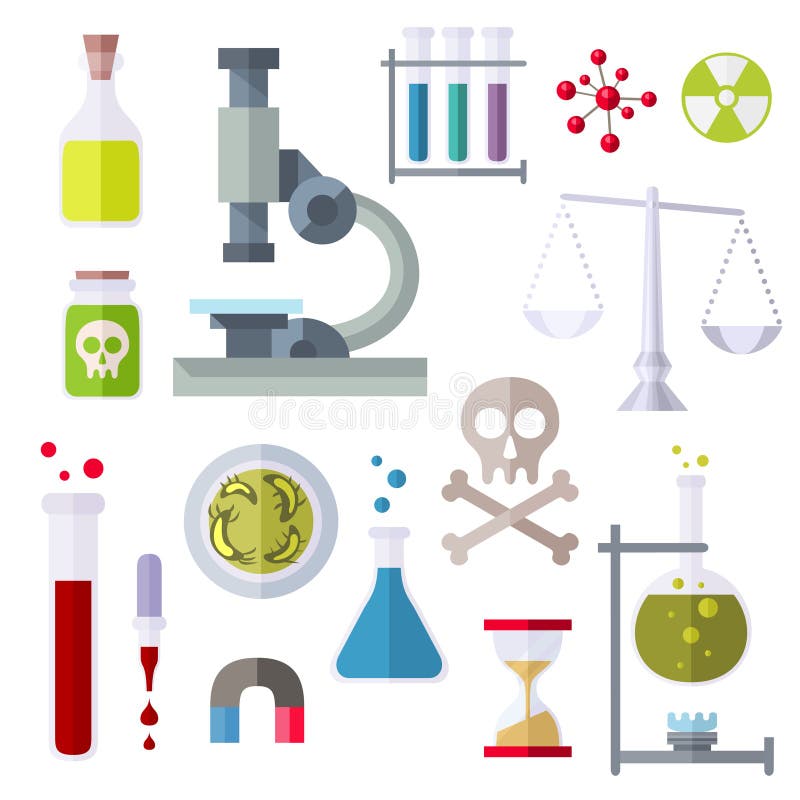 Flat Style Icons Chemistry Theme Stock Vector - Illustration of icons ...