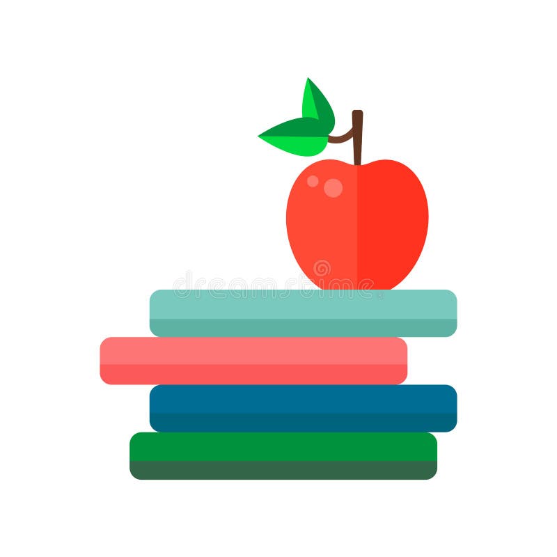 Flat Style Icons Stack of Books and an Apple. Cute Simple Elements for ...