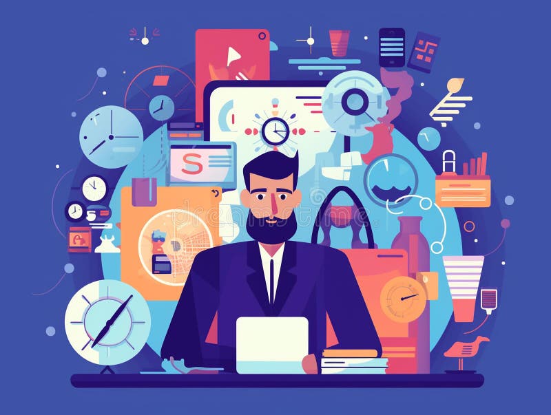 Generative AI Multitasking Successful Businessman- Stock Illustration ...
