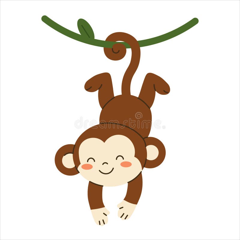 Flat Style Illustration of a Cute Monkey Hanging Upside Down by Its ...
